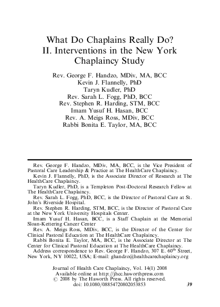 (PDF) What Do Chaplains Really Do? II. Interventions in the New York ...