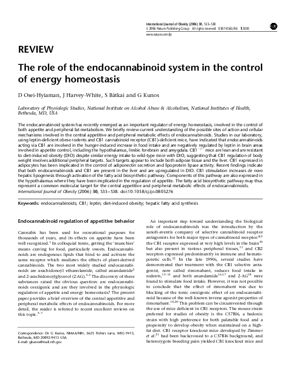 (PDF) REVIEW The role of the endocannabinoid system in the control of ...