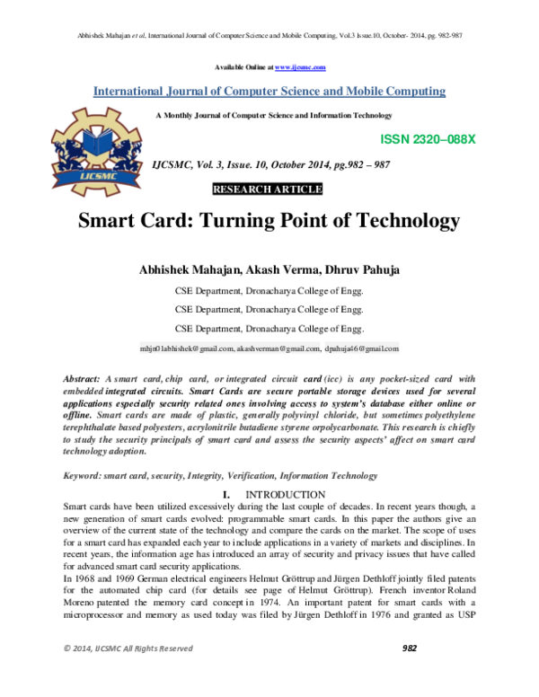 (PDF) Smart Card: Turning Point of Technology﻿