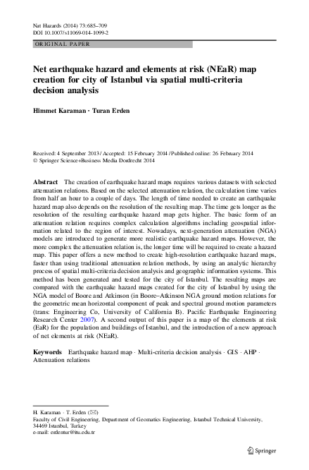 (PDF) O Net earthquake hazard and elements at risk (NEaR) map creation ...