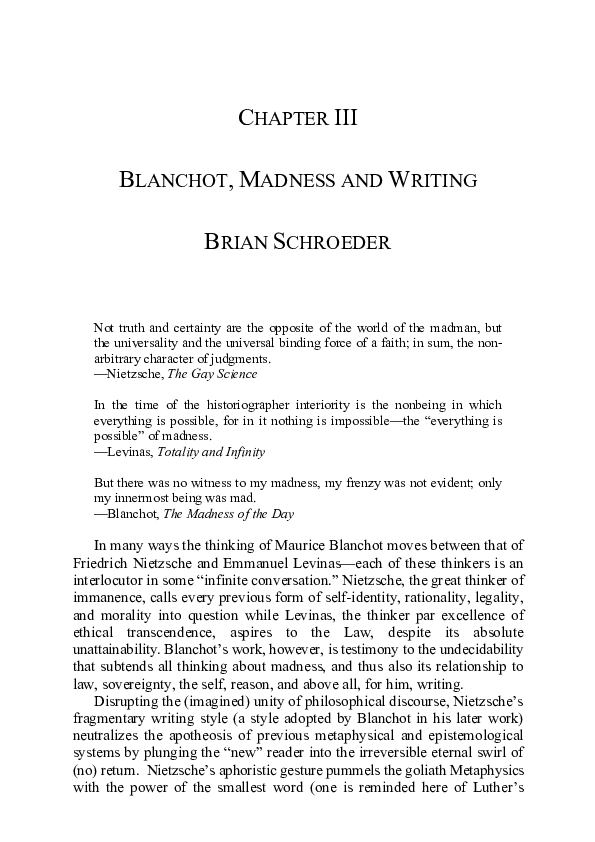 (PDF) Blanchot, Madness and Writing