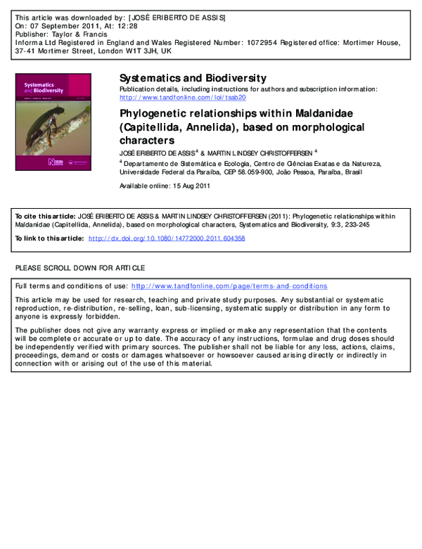 (PDF) Phylogenetic relationships within Maldanidae (Capitellida ...