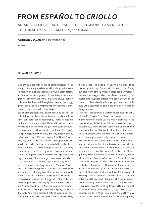 (PDF) From Español to Criollo: An Archaeological Perspective on Spanish ...