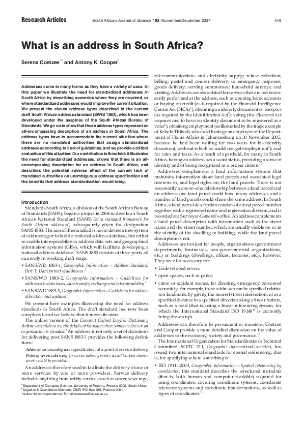 (PDF) What is an address in South Africa