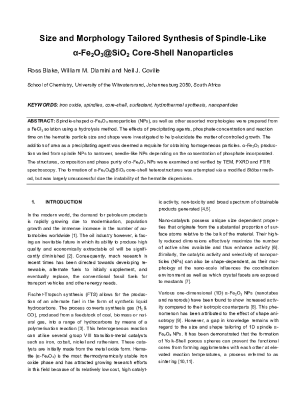 (PDF) Size and Morphology Tailored Synthesis of Spindle-Like α-Fe2O3@SiO2 Core-Shell Nanoparticles