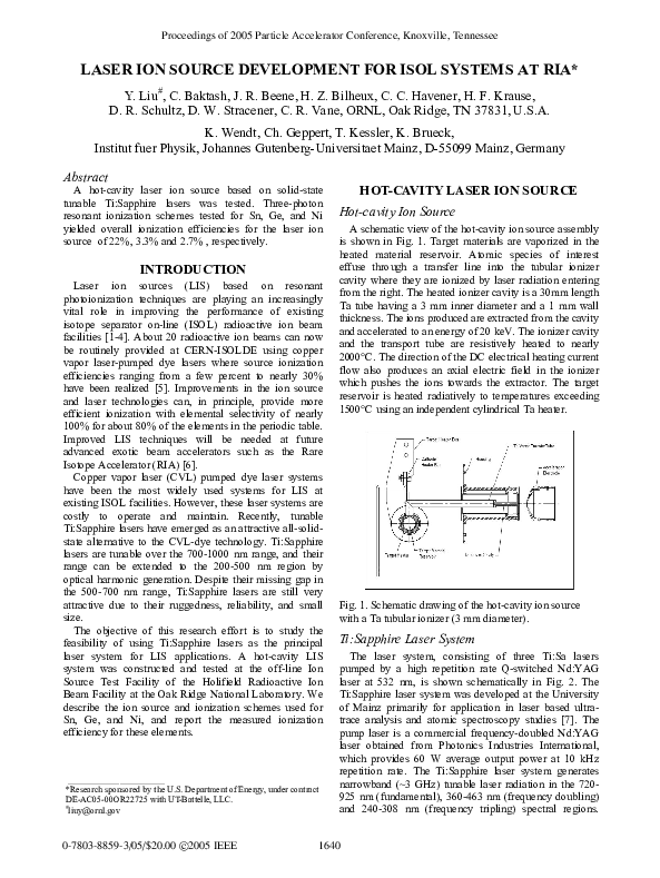 (PDF) Laser Ion Source Development for ISOL Systems at RIA