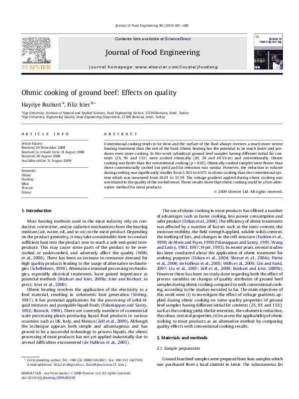 (PDF) Ohmic cooking of ground beef: Effects on quality