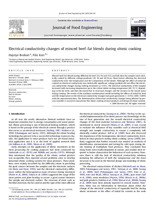 (PDF) Electrical conductivity changes of minced beef-fat blends during ...