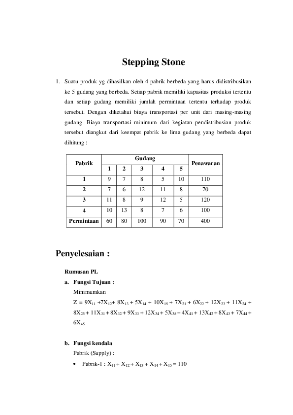 (DOC) Metode Stepping Stone Riset Operasi