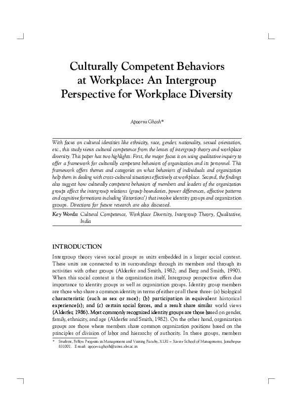 (PDF) Culturally Competent Behaviors at Workplace: An Intergroup ...