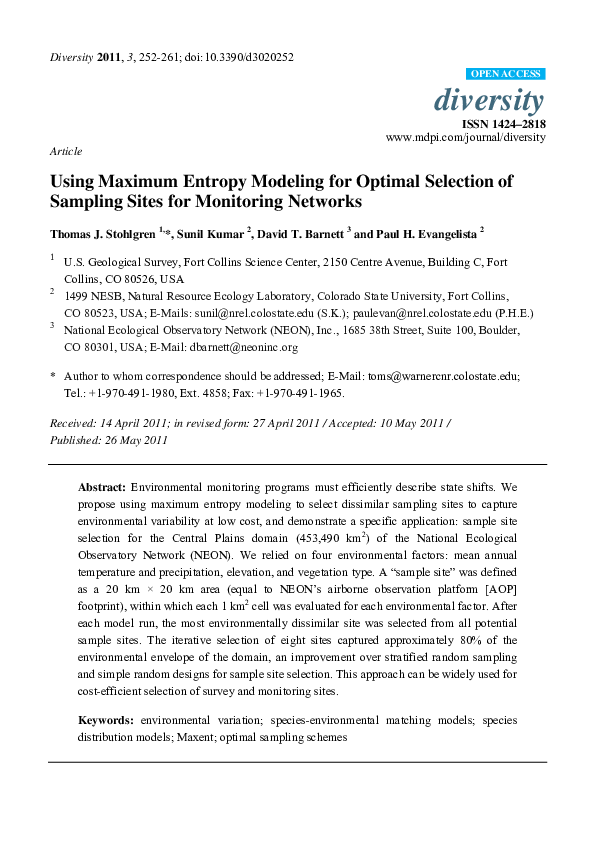 Pdf Using Maximum Entropy Modeling For Optimal Selection Of Sampling