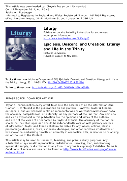 (PDF) Epiclesis, Descent, and Creation: Liturgy and Life in the Trinity