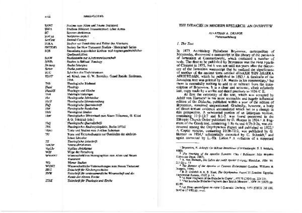 (PDF) The Didache in Modern Research: An Overview