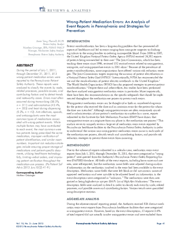 (PDF) Wrong-Patient Medication Errors: An Analysis of Event Reports in ...