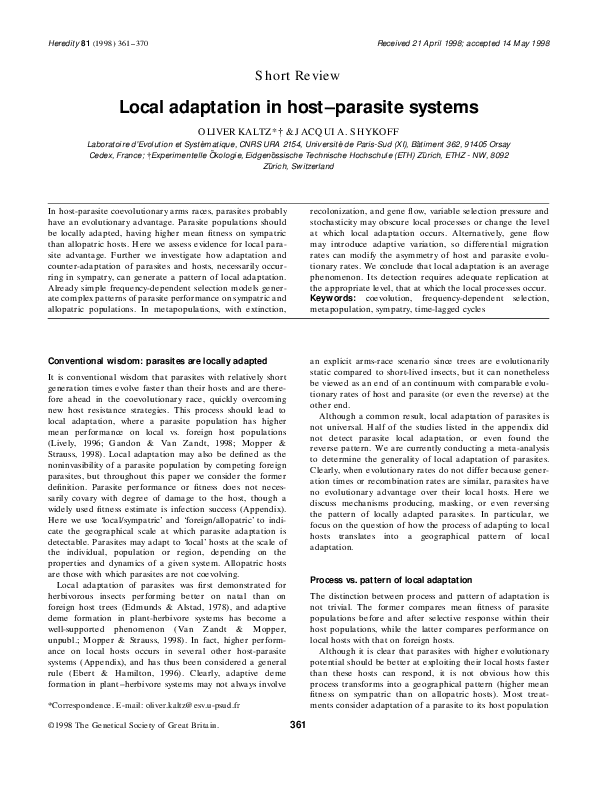 (PDF) Local adaptation in host–parasite systems