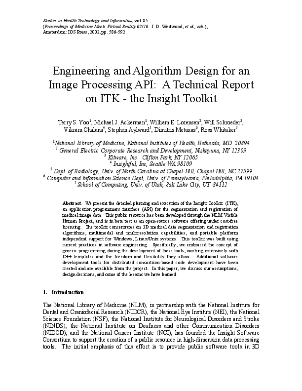 Pdf Engineering And Algorithm Design For An Image Processing Api A Technical Report On Itk