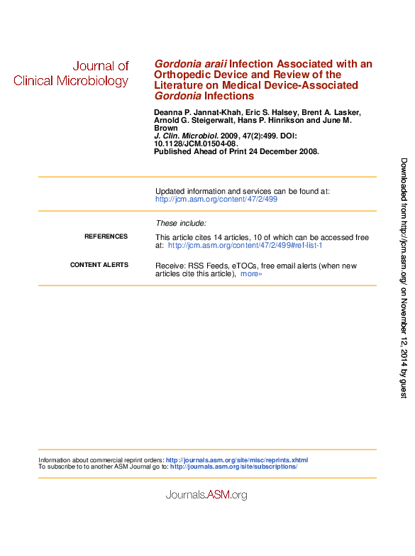 (PDF) Gordonia araii Infection Associated with an Orthopedic Device and ...