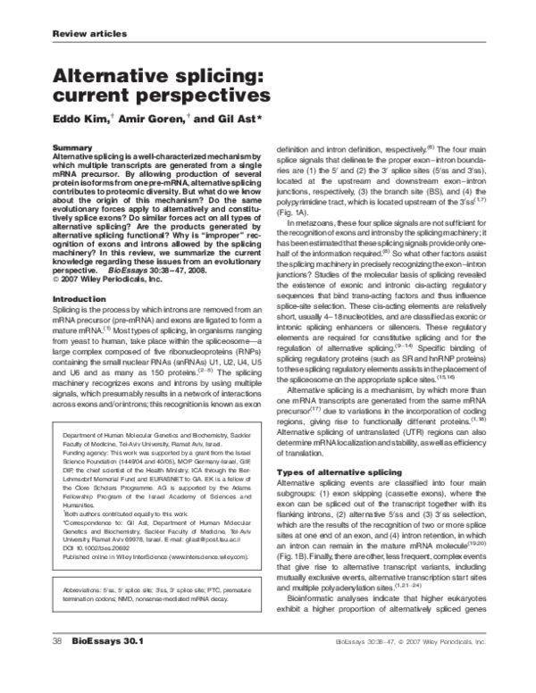 (PDF) Alternative splicing: current perspectives