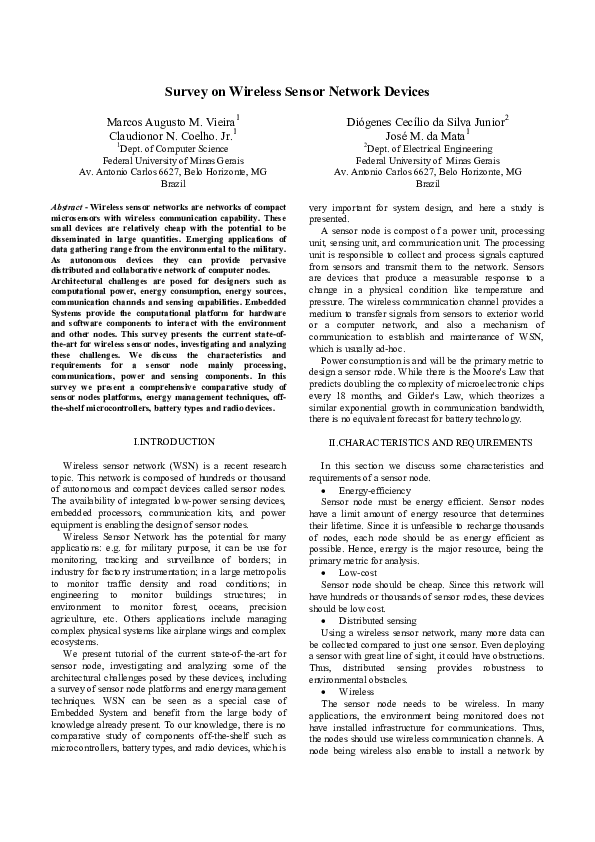 (PDF) Survey on wireless sensor network devices