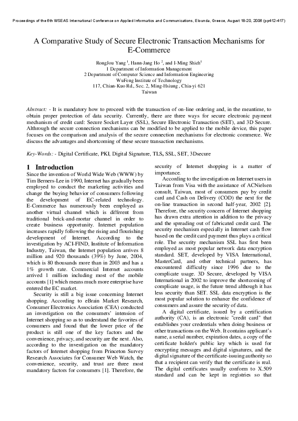 (PDF) A Comparative Study of Secure Electronic Transaction Mechanisms ...