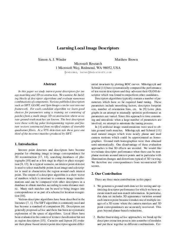 (PDF) Learning Local Image Descriptors