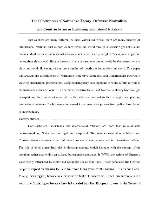 (DOC) Constructivism vs Normative Theory vs Neorealism