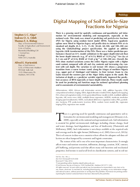 (PDF) Digital Mapping of soil particle-size fractions for Nigeria