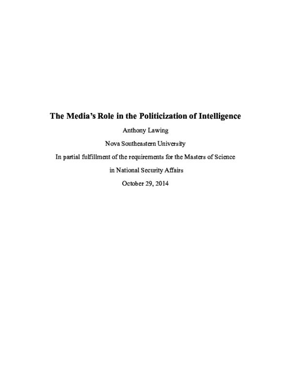 (PDF) The Media’s Role in the Politicization of Intelligence