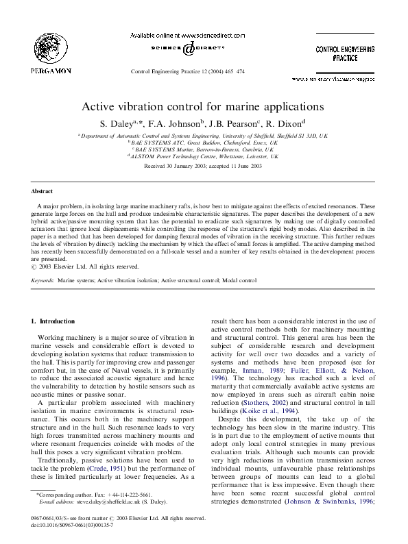 (PDF) Active vibration control for marine applications