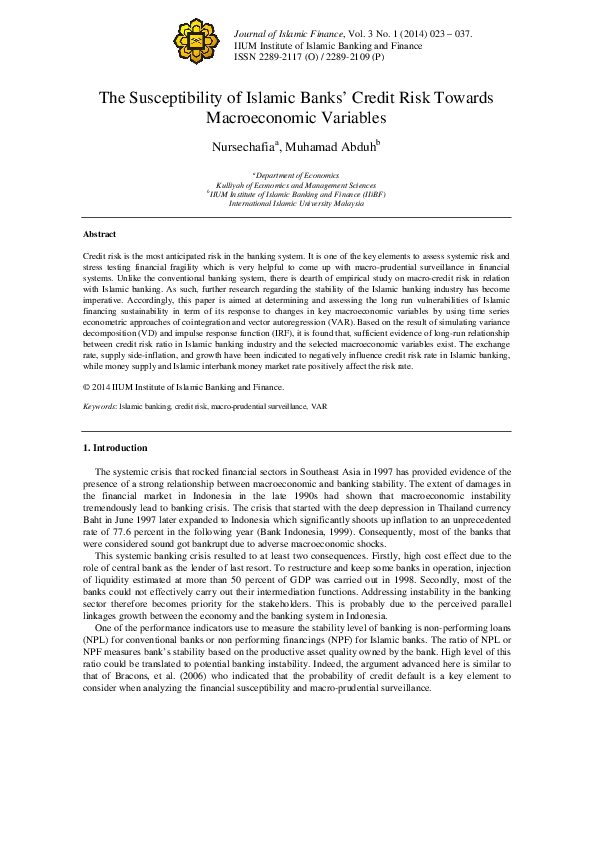 (PDF) The Susceptibility of Islamic Banks’ Credit Risk Towards Macroeconomic Variables