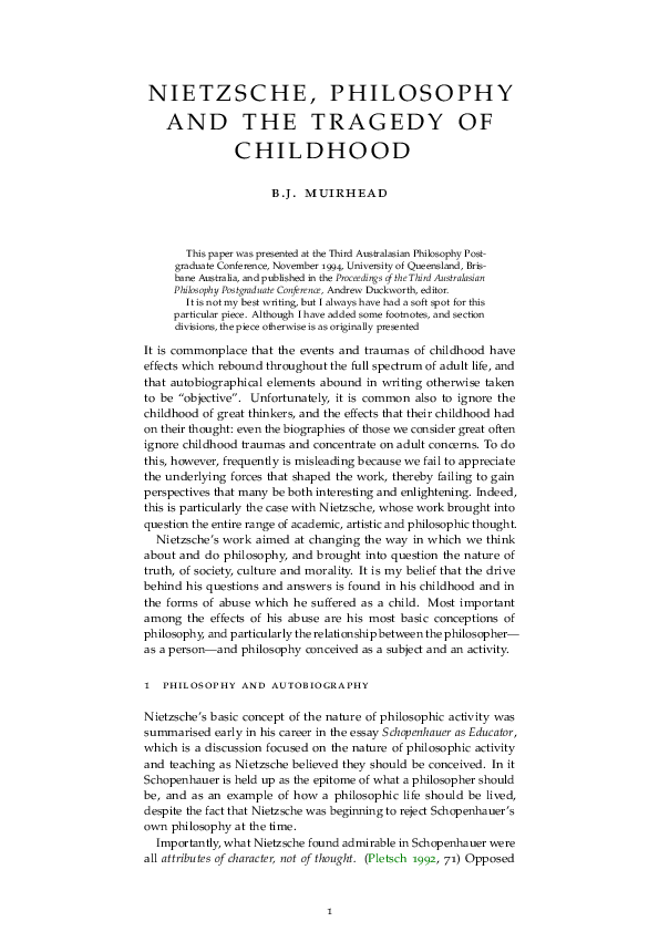 (PDF) Nietzsche, Philosophy and The Tragedy of Childhood