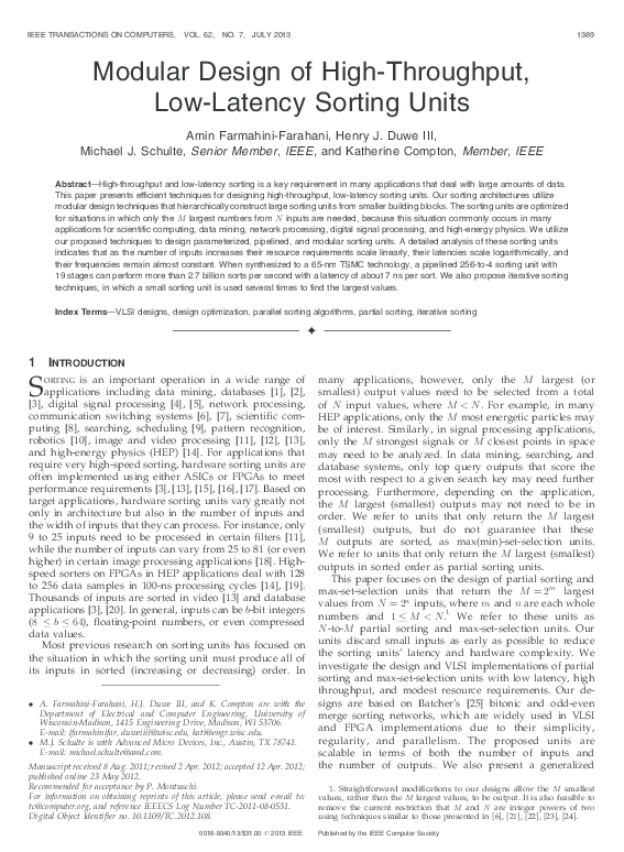 Pdf Modular Design Of High Throughput Low Latency Sorting Units