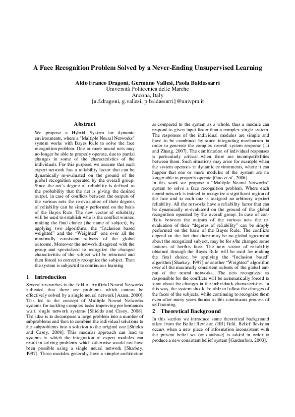 (PDF) A Face Recognition Problem Solved by a Never-Ending Unsupervised ...