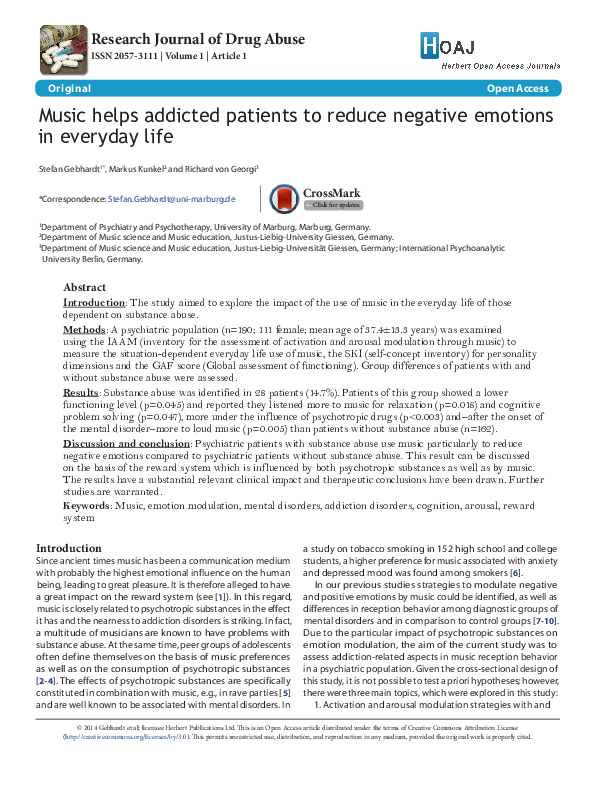 (PDF) Music helps addicted patients to reduce negative emotions in ...
