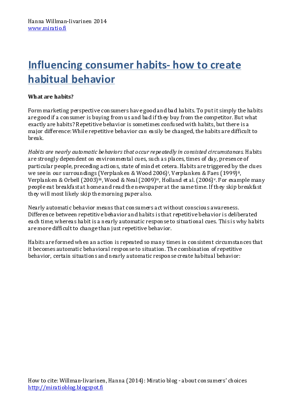 (PDF) Influencing consumer habits- how to create habitual behavior