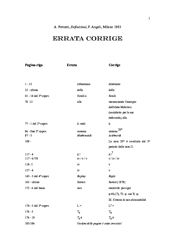(PDF) Errata Corrige for Definizioni