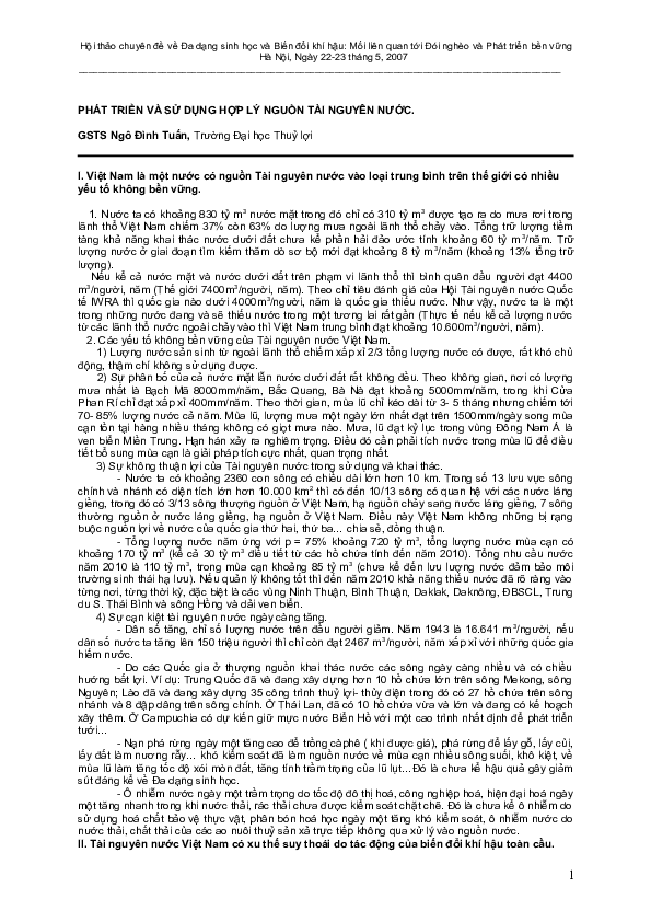 (DOC) PHÁT TRI N VÀ S D NG H P LÝ NGU N TÀI NGUYÊN N C. 1 E A 5