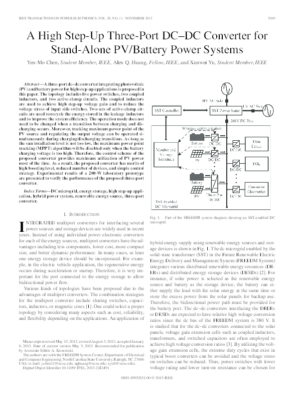 (PDF) A High Step-Up Three-Port DC–DC Converter for Stand-Alone PV/Battery Power Systems