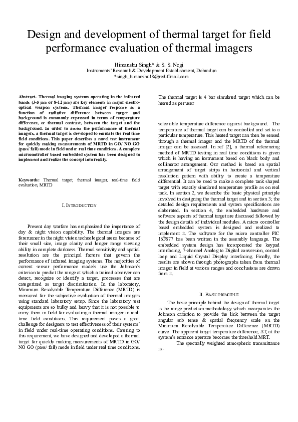(DOC) Design and development of thermal target for field performance ...