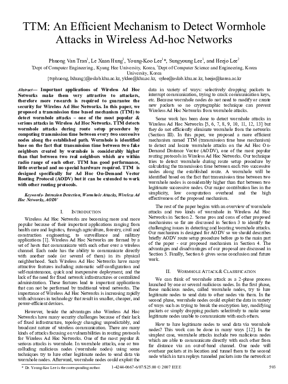(PDF) TTM: An Efficient Mechanism to Detect Wormhole Attacks in ...