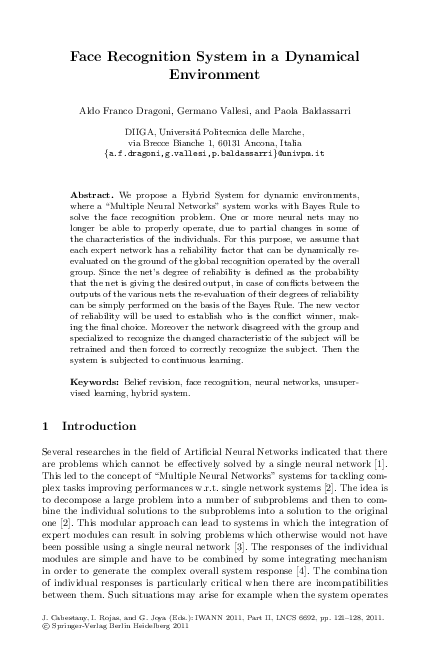 (PDF) Face Recognition System in a Dynamical Environment.