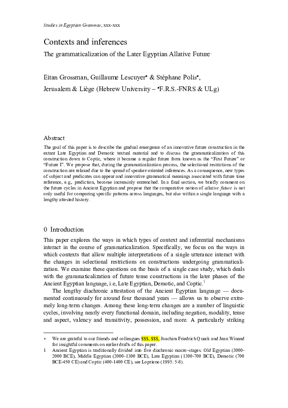 Contexts and Inferences: The grammaticalization of the Later Egyptian ...