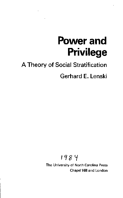 (PDF) Power and Privilege Social Stratification Gerhard E Lenski