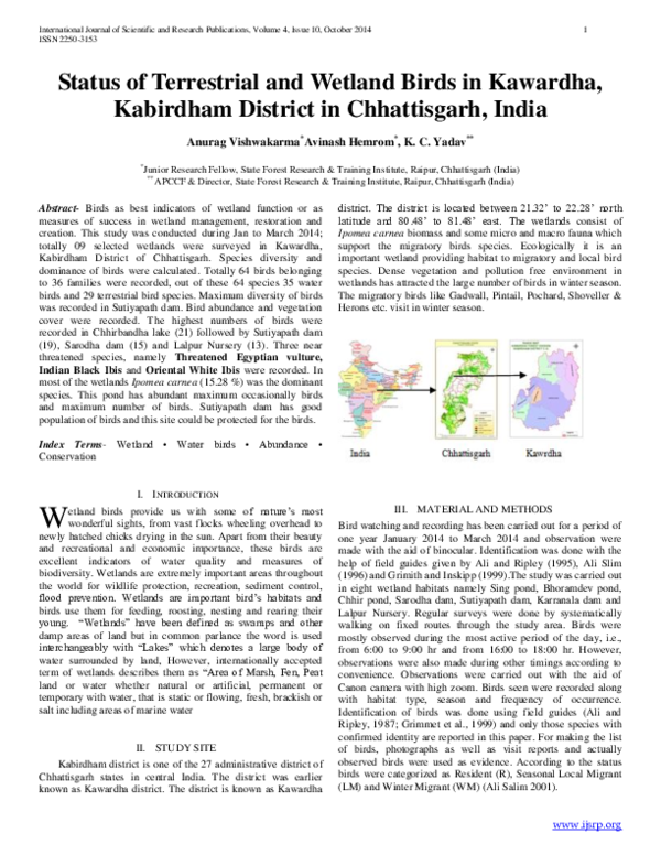 (PDF) Status of Terrestrial and Wetland Birds in Kawardha, Kabirdham ...