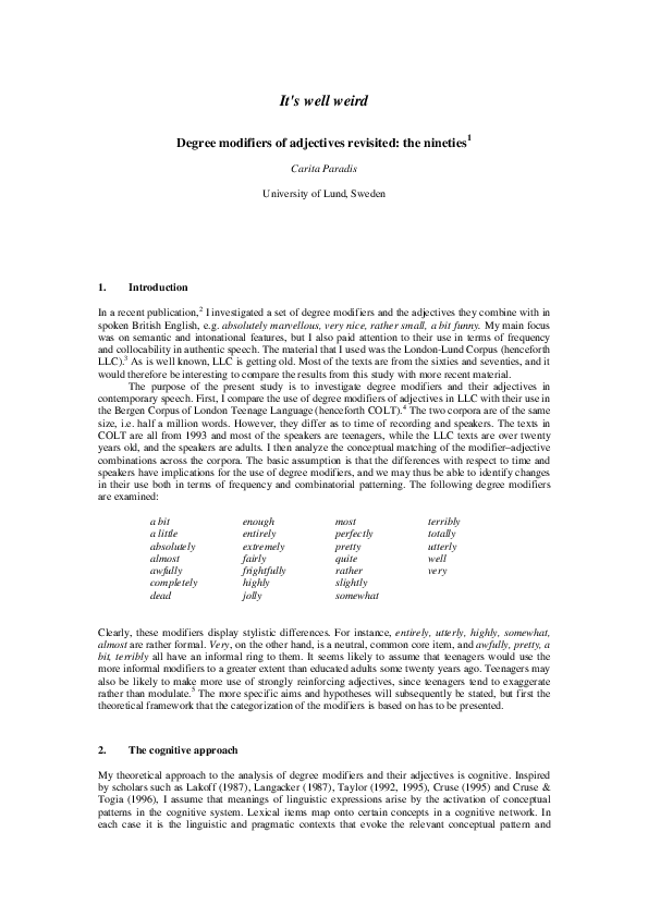 (PDF) Degree modifiers of adjectives revisited: the nineties