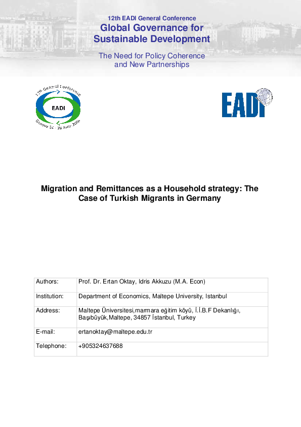 (PDF) Migration and Remittances as a Household Strategy