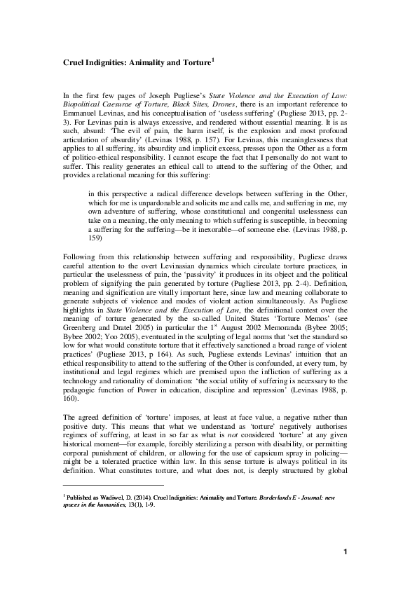 (PDF) Cruel Indignities: Animality and Torture
