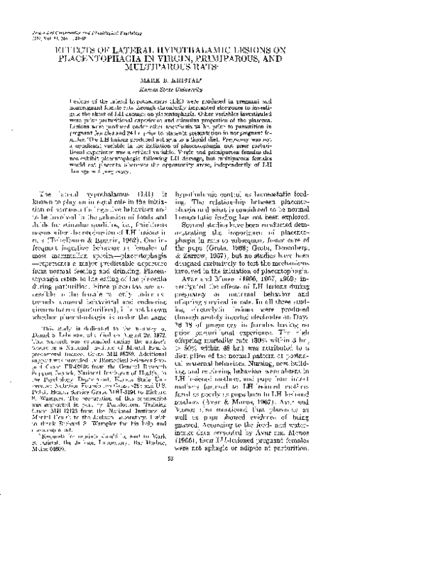 (PDF) Effects of lateral hypothalamic lesions on placentophagia in ...
