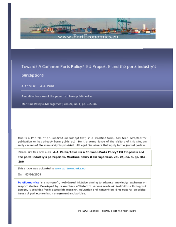 (PDF) Towards a Common Ports Policy? EU-Proposals and the Ports ...