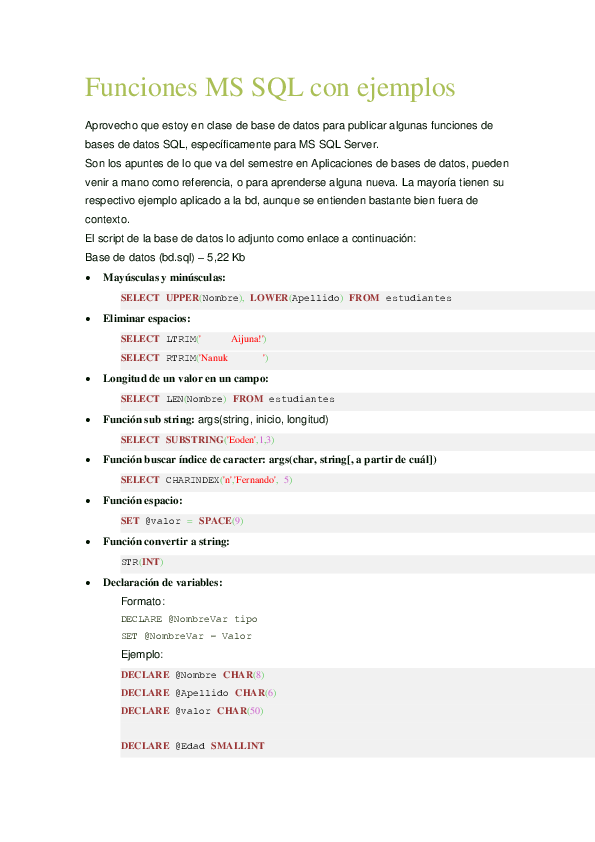 (DOC) Funciones MS SQL con ejemplos